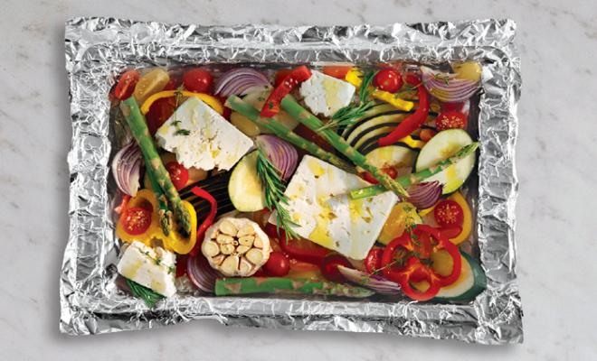 grilled vegetables in aluminum foil