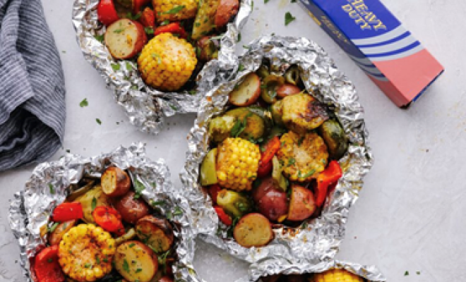 grilled potatoes and vegetables in foil