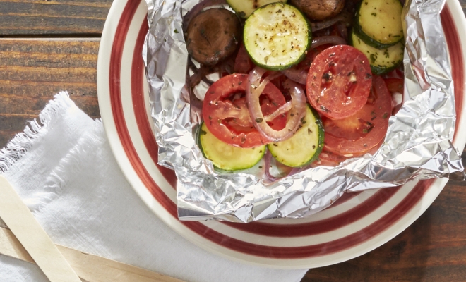 grilled vegetables in aluminum foil